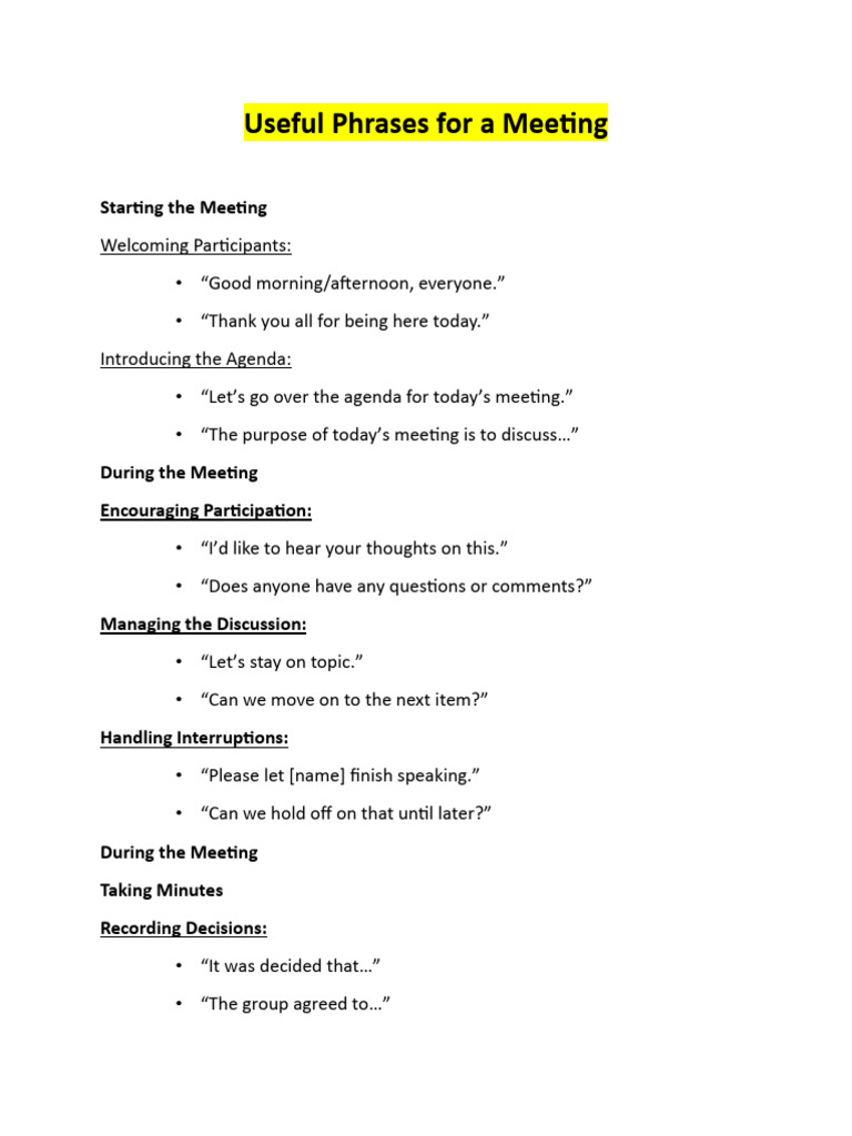 Session 6 - 7. Useful Phrases For A Meeting | PDF