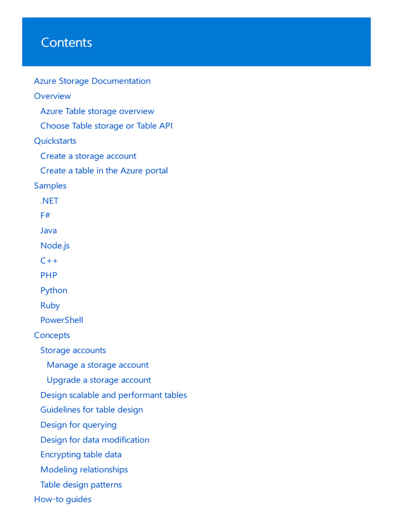 Introduction to Table Storage - Object Storage in Azure | PDF