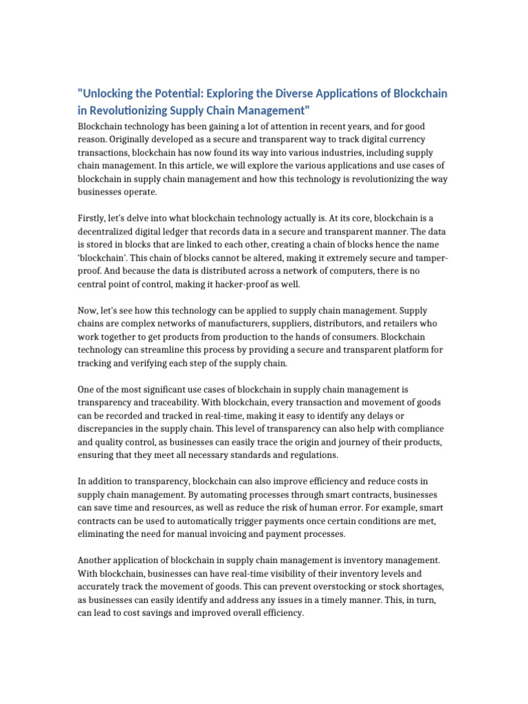 Unlocking The Potential Exploring The Diverse Applications Of Blockchain In Revolutionizing