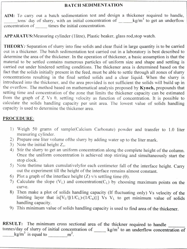 Batch Sedimentation | PDF