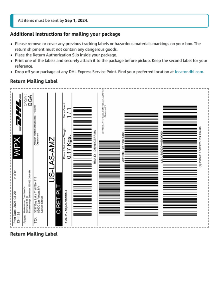 DHL Return Shipping Instructions | PDF