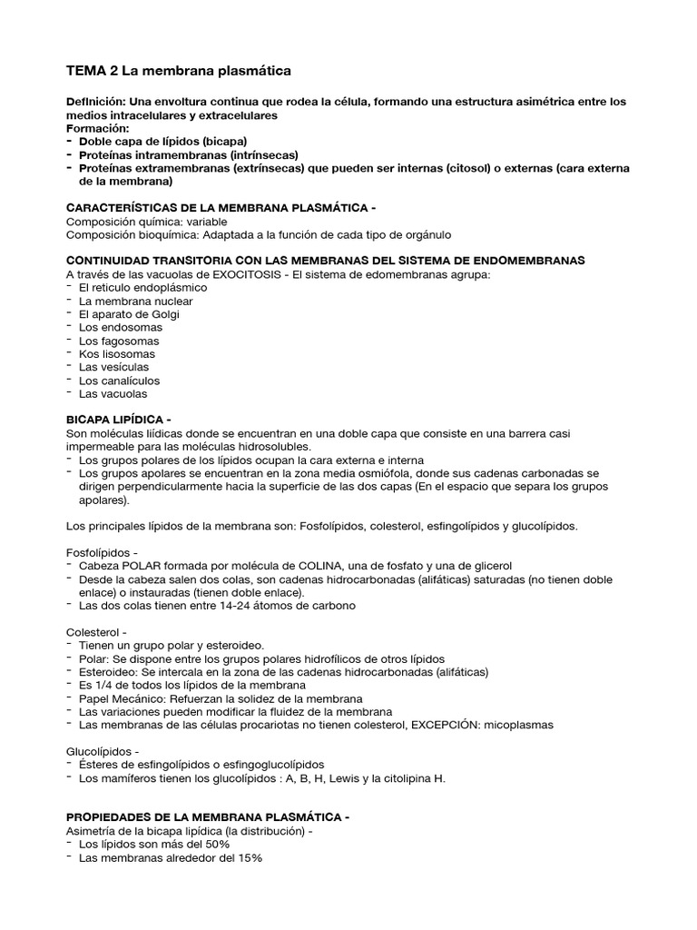 TEMA 2 La Membrana Plasmática PDF | PDF