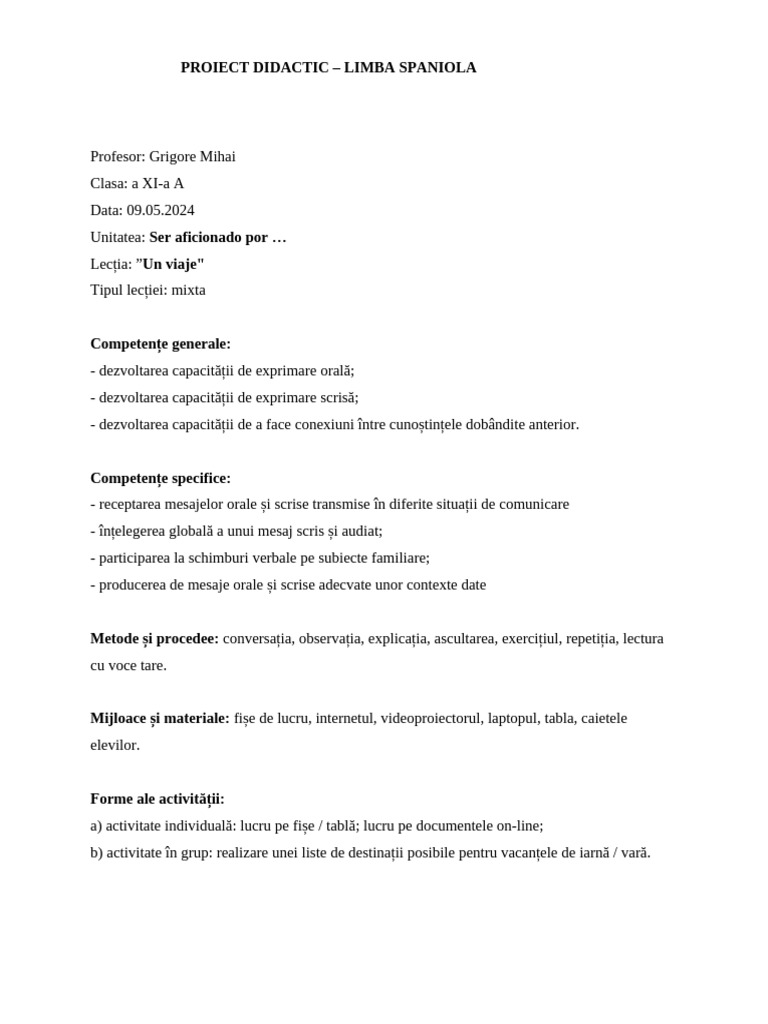 Proiect Did. Spaniola11 | PDF