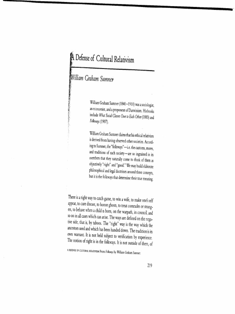 A Defense of Cultural Relativism by William Graham Sumner | PDF