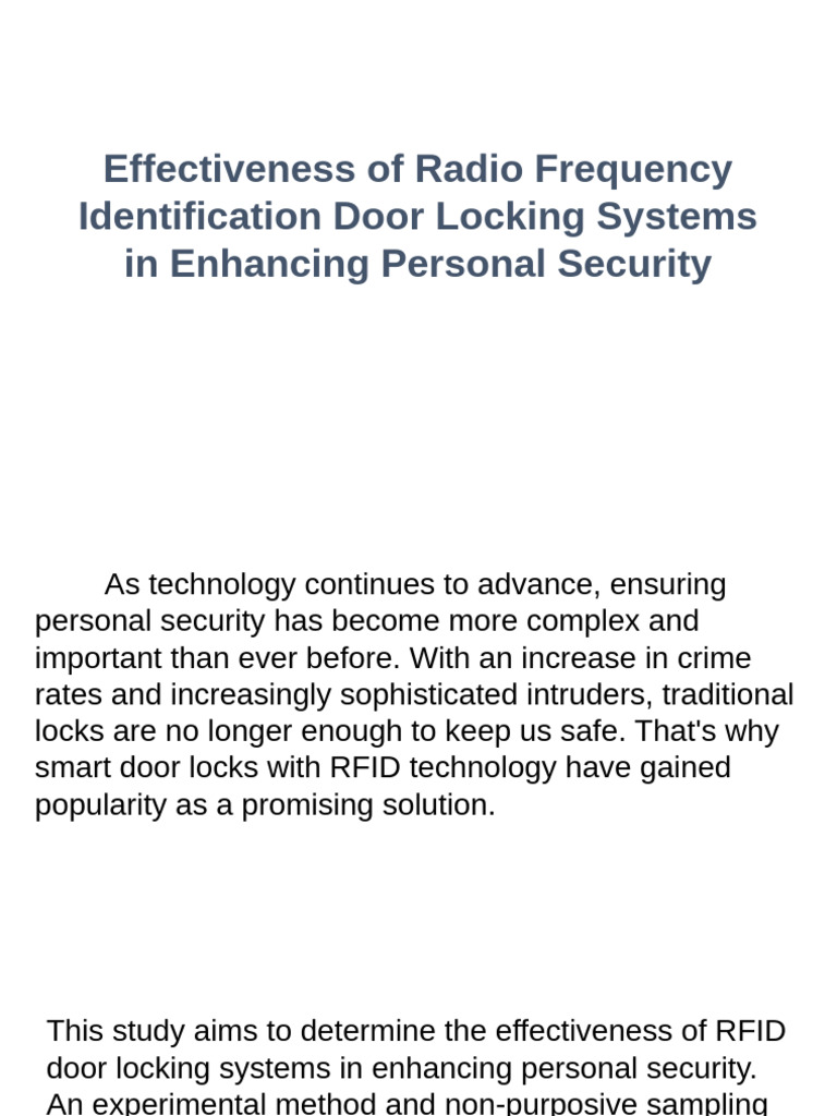 Effectiveness of Radio Frequency Identification Door Locking Systems in Enhancing Personal ...