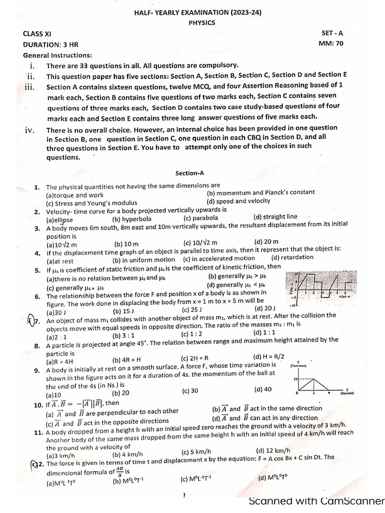 APS Paper 11th Set A 2023-24 | PDF