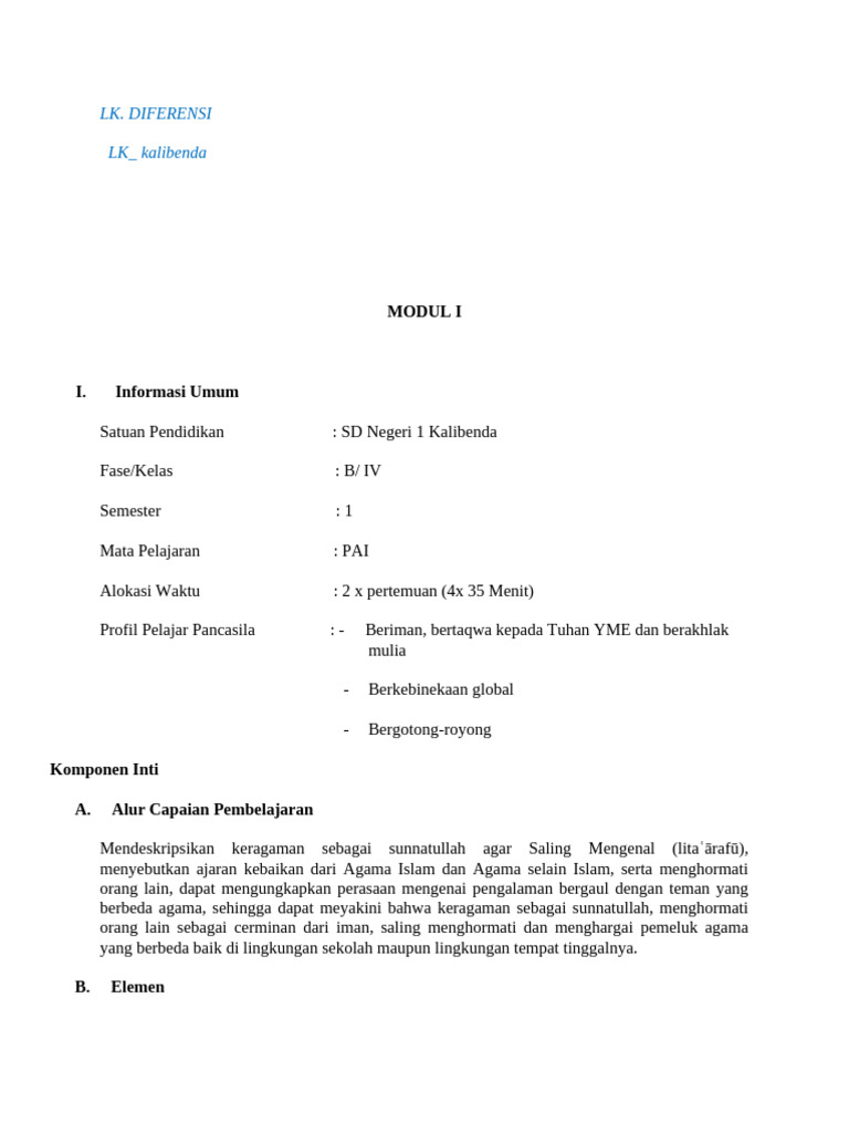 Contoh Modul Ajar Pai. | PDF