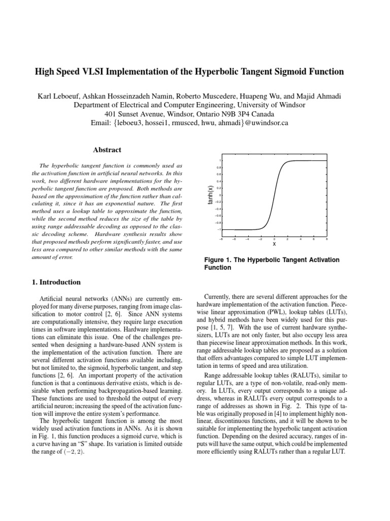 Efficient Hardware Implementations of the Hyperbolic Tangent Activation ...