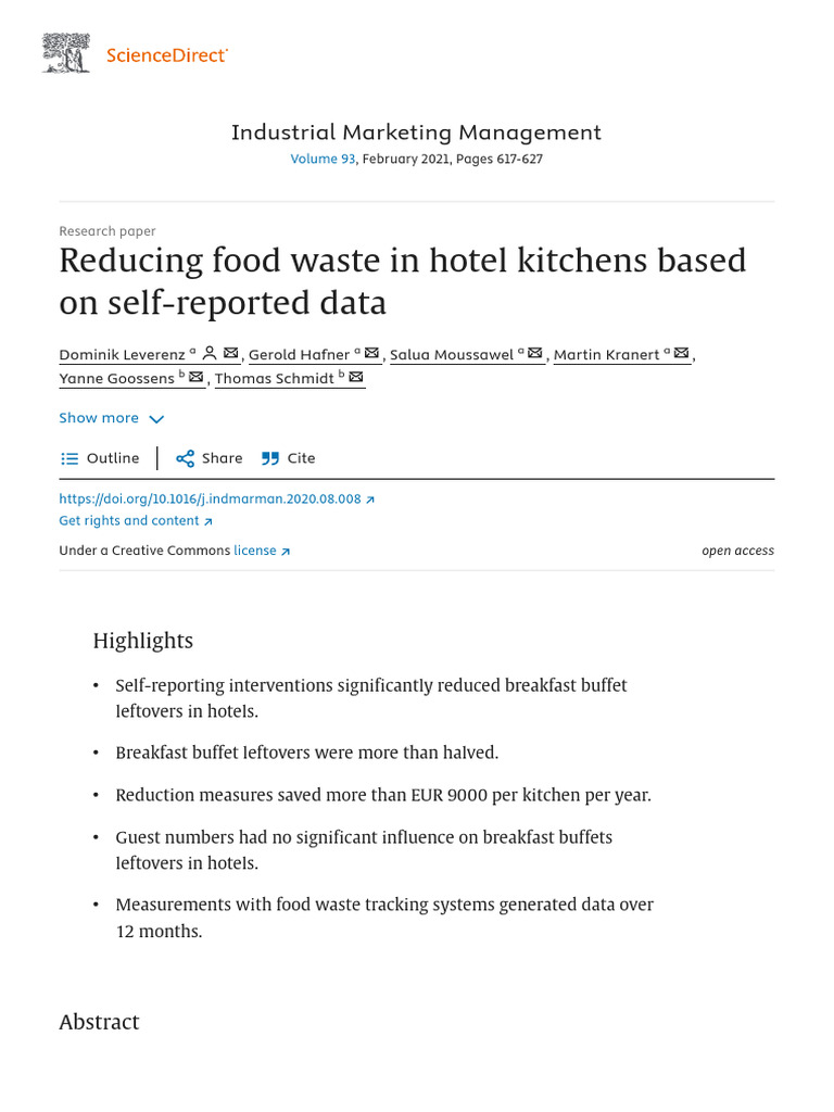 Reducing Food Waste in Hotel Kitchens Based On Self-Reported Data ...