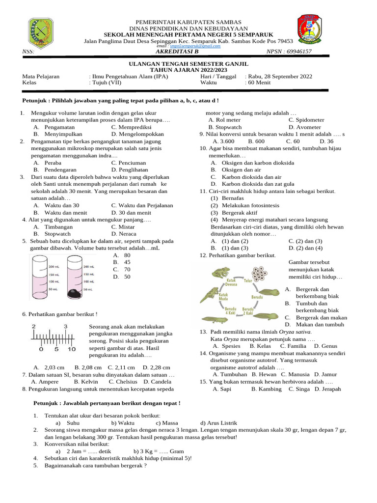 SOAL UTS IPA KELAS 7 | PDF