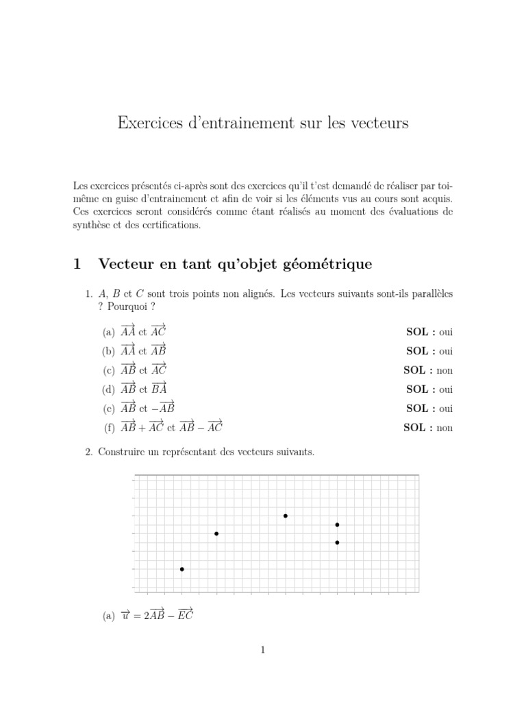 Fascicule Exercices Vecteur | PDF