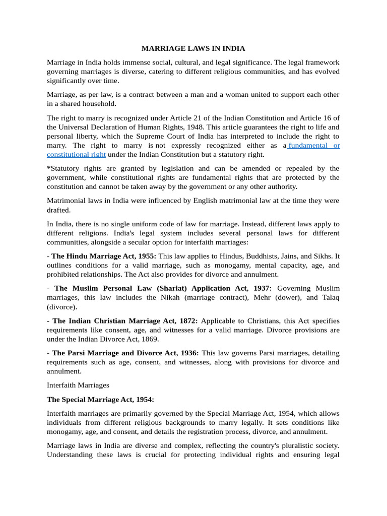 Marriage Laws in India | PDF
