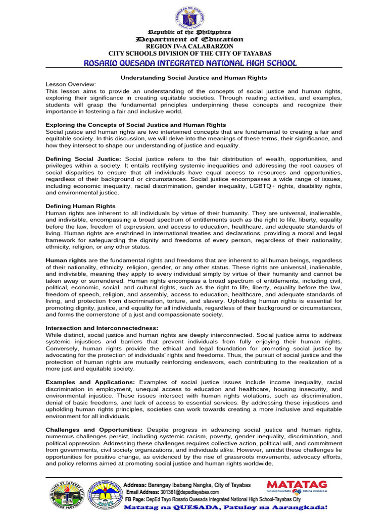 Social Justice and Human Rights Lesson | PDF | Social Justice | Human ...