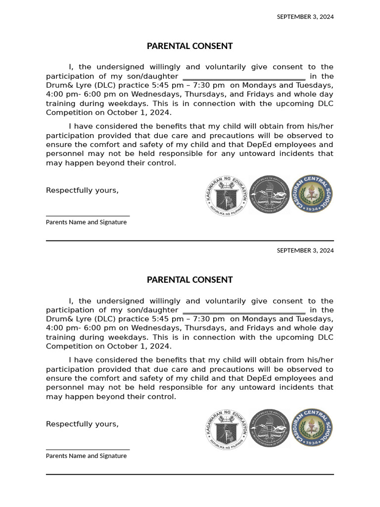 Parents Permit (Practice) | PDF