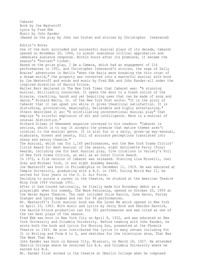 Cabaret Script | PDF | Entertainment (General)