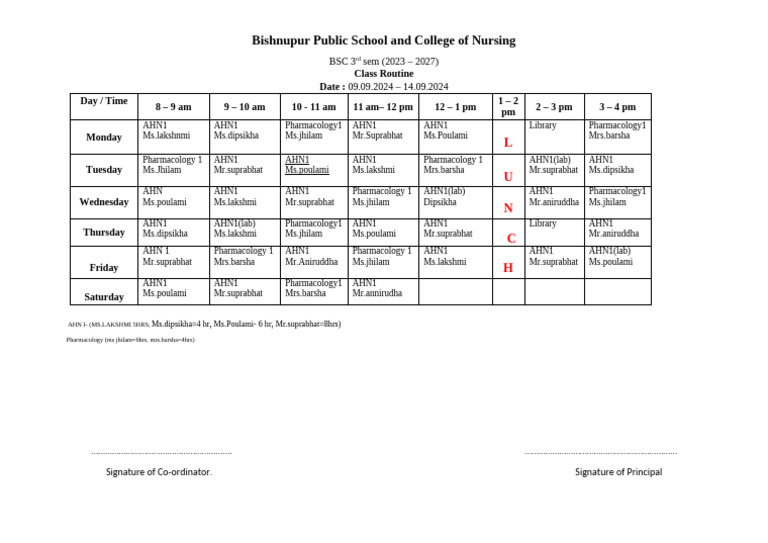 3rd Sem Routine 09.09.2024 To 14.09.2024 | PDF
