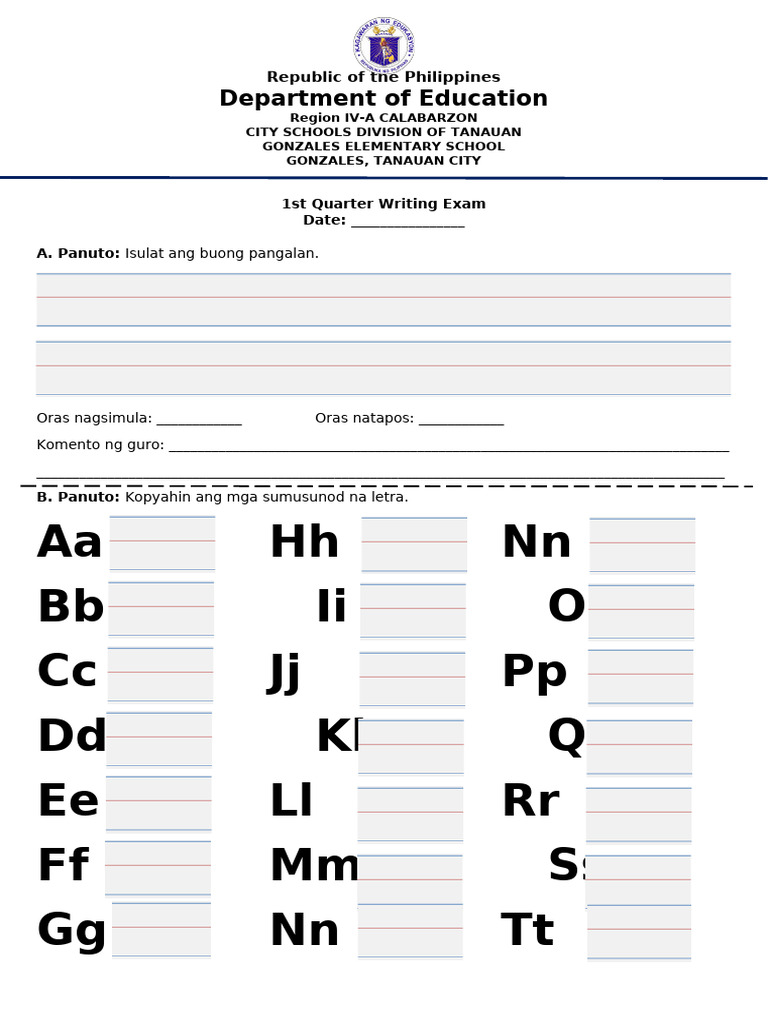 1st Writing Exam | PDF