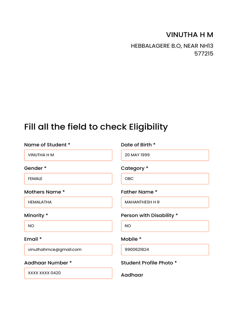 NATS Application for Vinutha H M | PDF