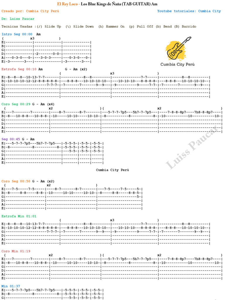 El Rey Loco - Los Blue Kings de Ñaña (Tablatura de Guitarra) | PDF