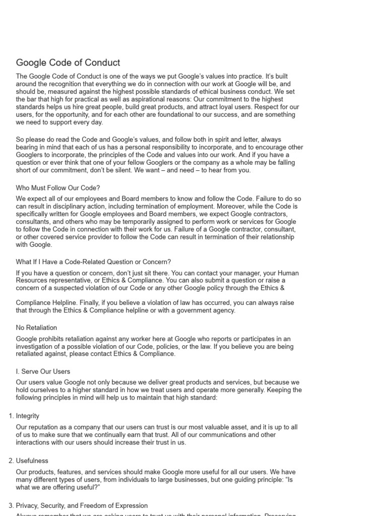 Google Code of Conduct - Investor Relations - Alphabet 3 | PDF
