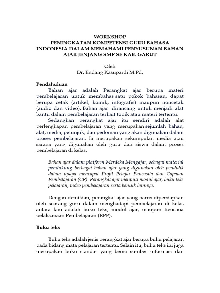 1. WORKSHOP PENYUSUNAN BAHAN AJAR | PDF