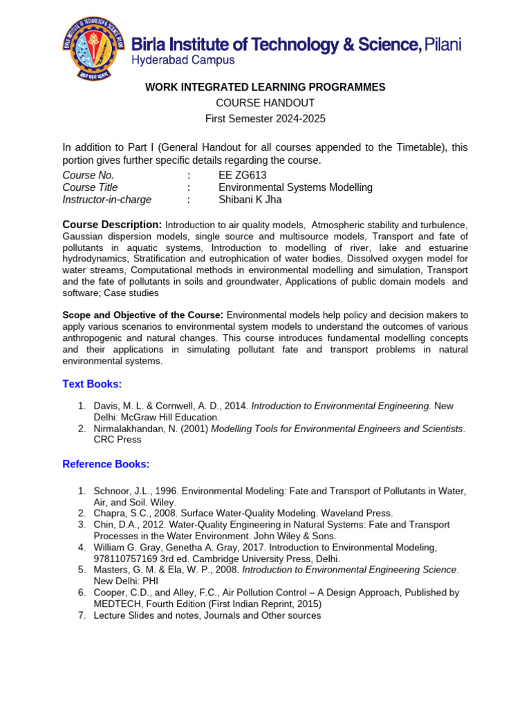 Ee ZG613 Course Handout | PDF | Water Quality | Academic Dishonesty
