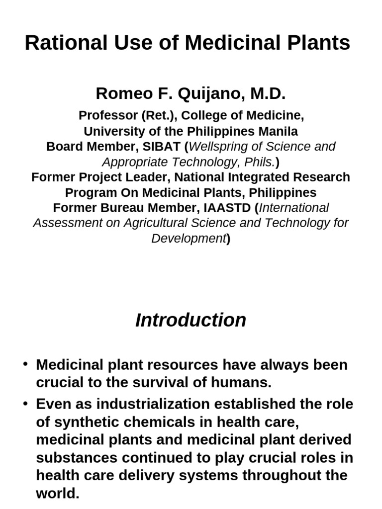 Rational Use Of Medicinal Plants PDF