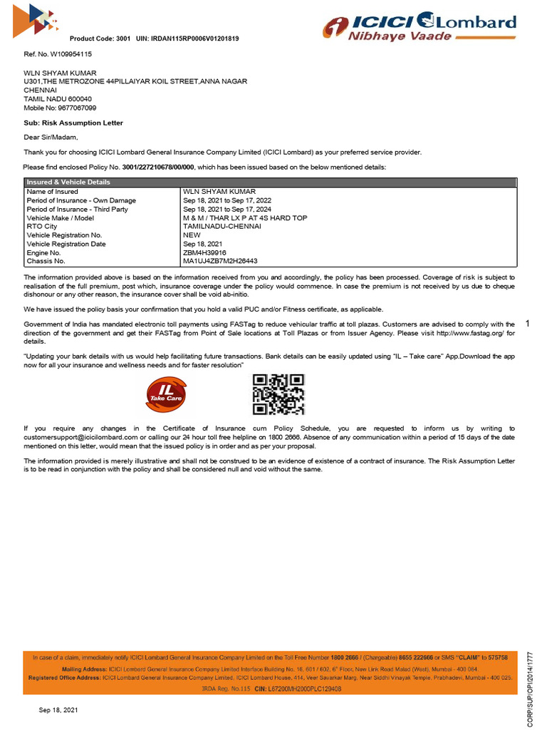 Thar Icici Insurance | PDF