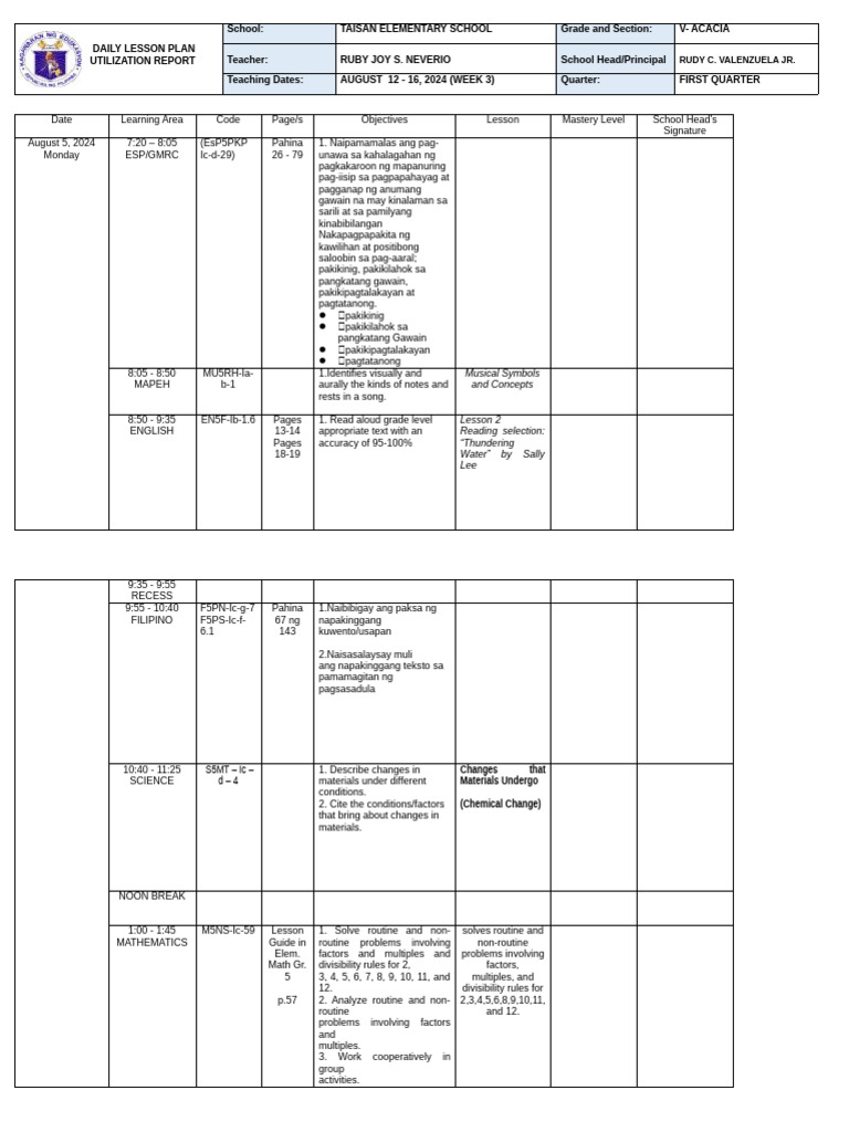 DAILY LESSON PLAN joy - week 3 | PDF