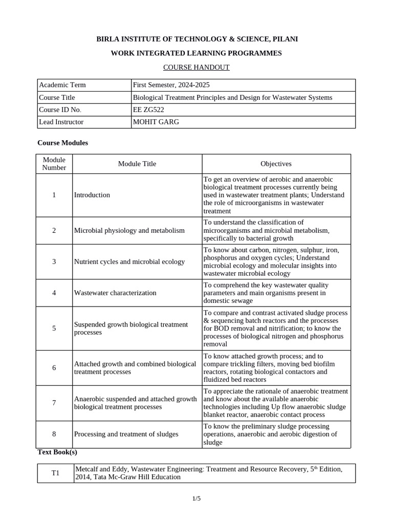 EE ZG522 COURSE HANDOUT | PDF