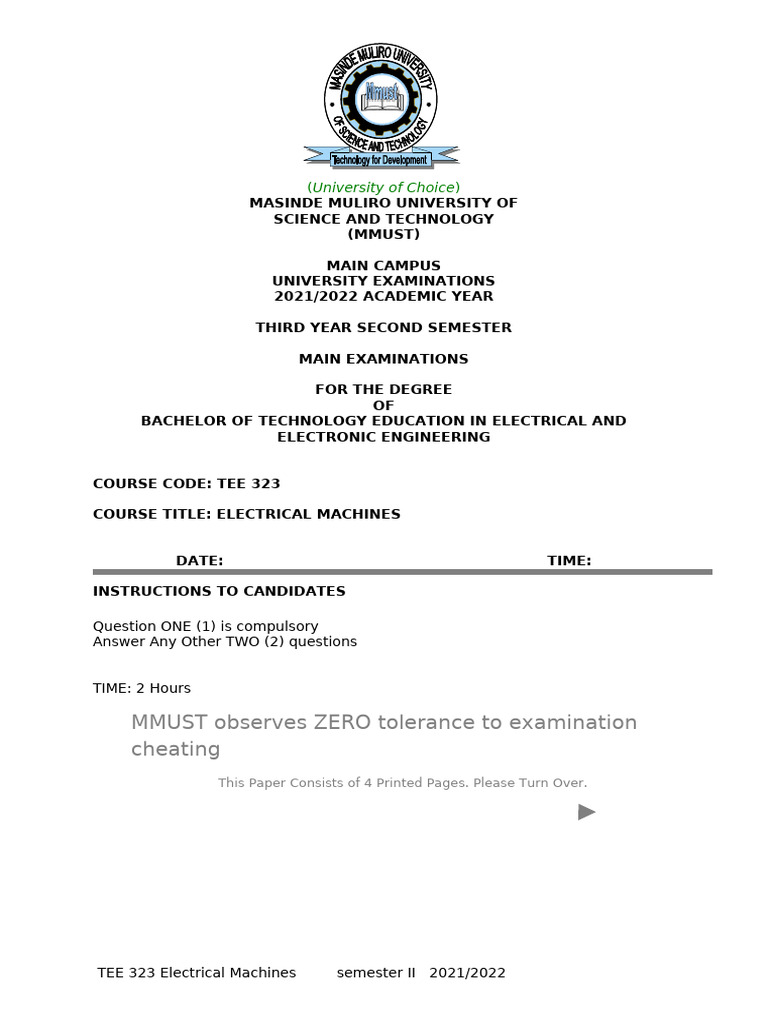 Electrical Machines -TEE 323 | PDF