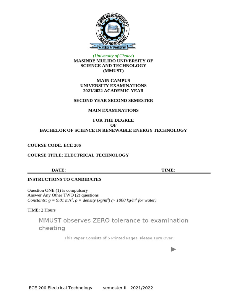 Electrical Technology - ECE 206 | PDF