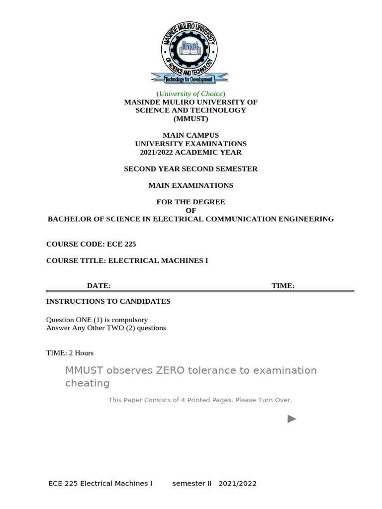 Electrical Machines I - ECE 225 | PDF