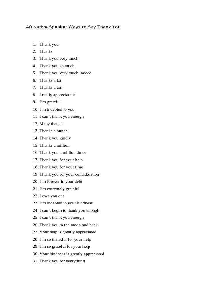 40 Ways to Say Thank you | PDF 40 Ways to Say Thank you | PDF