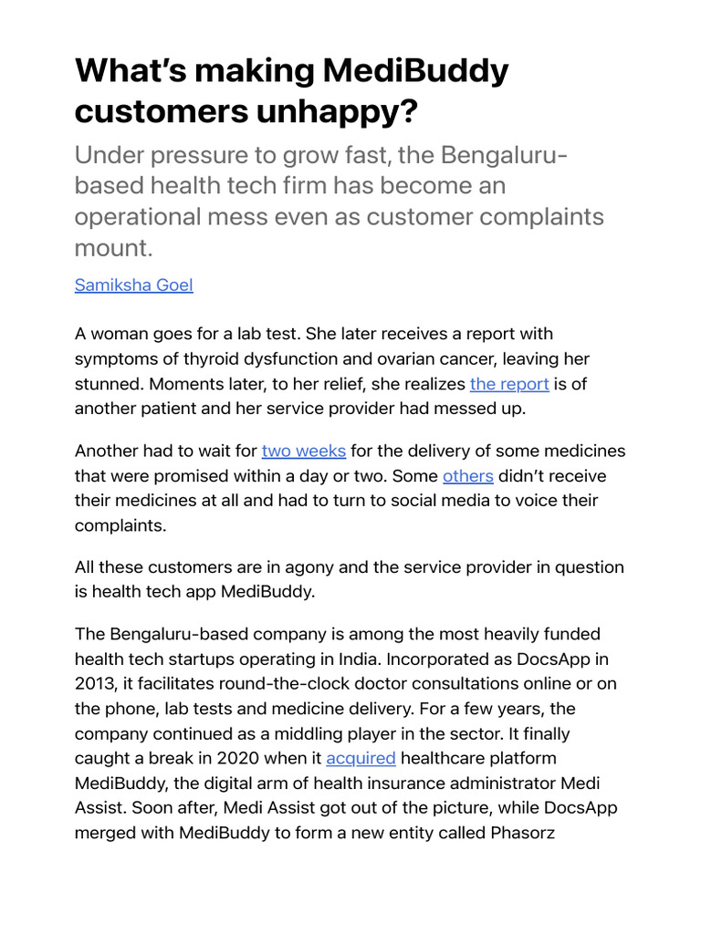 What's Making MediBuddy Customers Unhappy | PDF