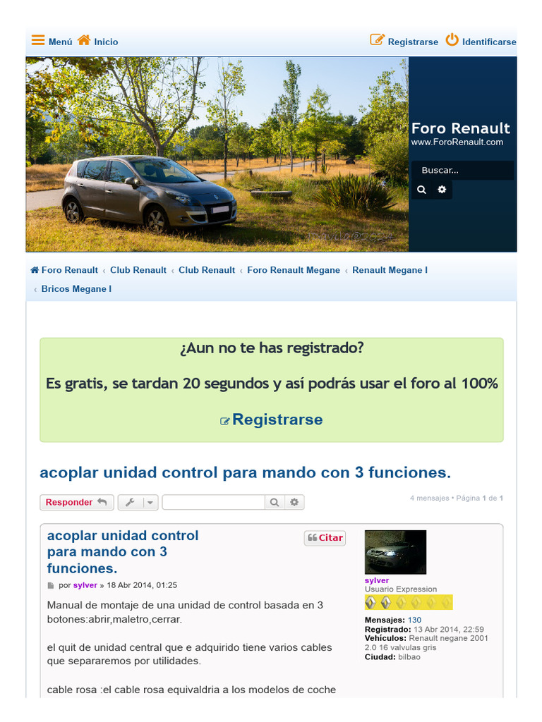 Acoplar Unidad Control para Mando Con 3 Funciones. - Foro Renault | PDF ...