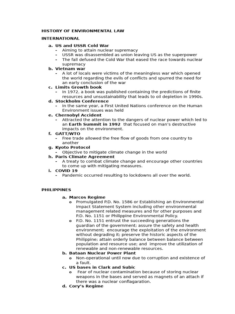 HISTORY OF ENVIRONMENTAL LAW Summary | PDF