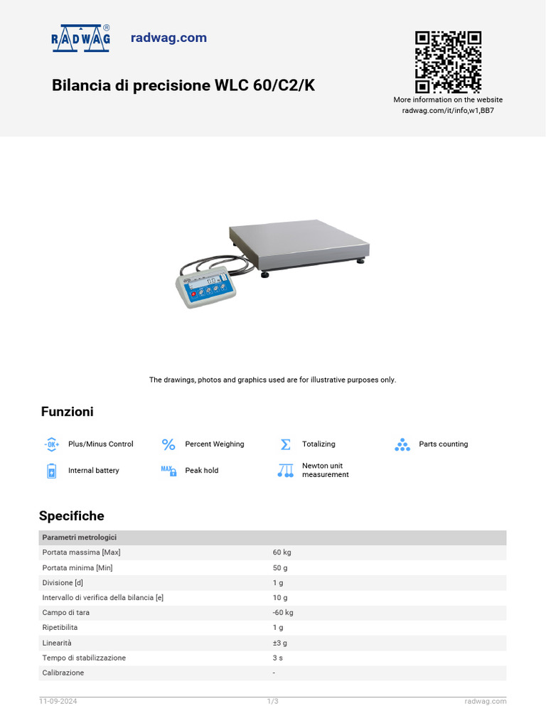 RADWAG Data Sheet Bilancia Di Precisione WLC 60 c2 K | PDF