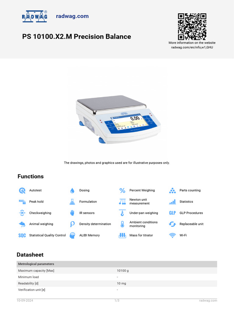 RADWAG Data Sheet Ps 10100 x2 M Precision Balance | PDF