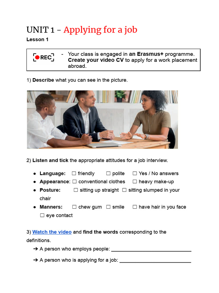 1 - U1 - Applying For A Job | PDF