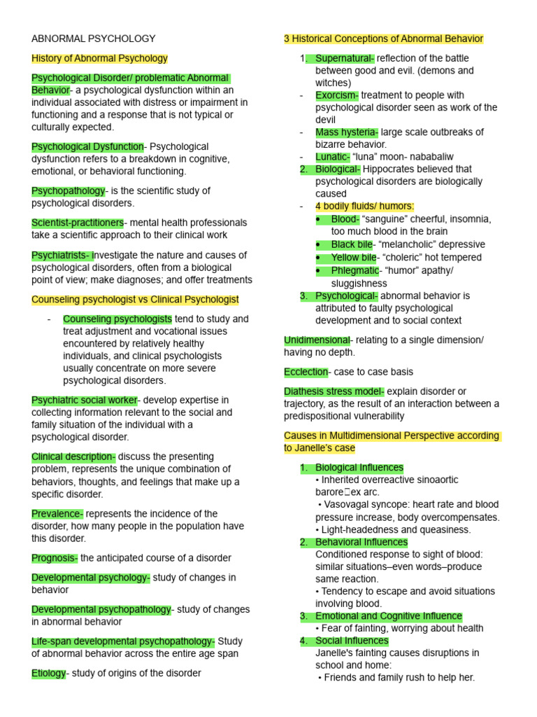 Abnormal Psychology Midterms Reviewer | PDF | Psychological Trauma ...