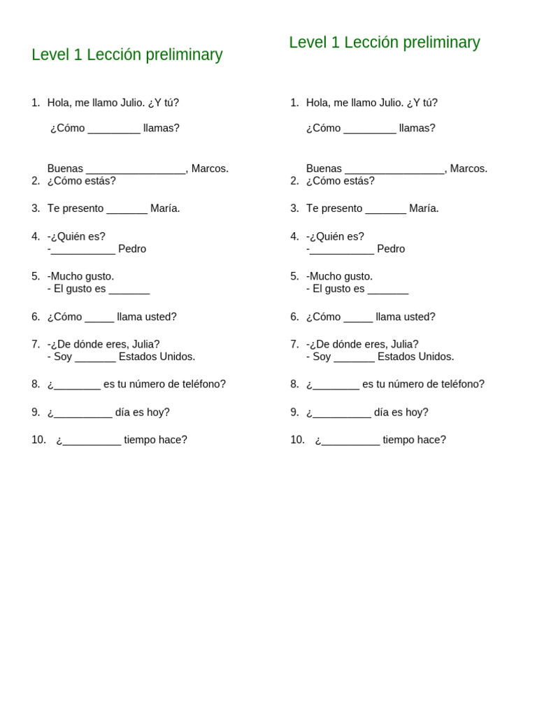 Level 1 Leccion Preliminar Quiz | PDF
