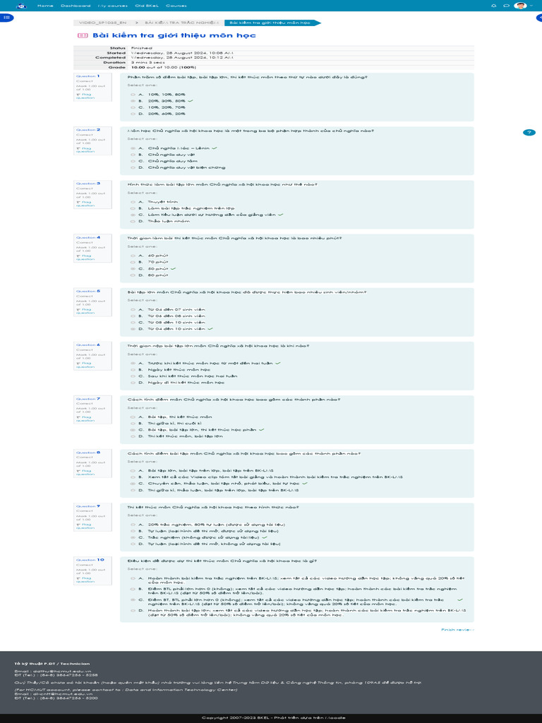 Bài Kiểm Tra Giới Thiệu Môn Học - Attempt Review - BK-LMS | PDF