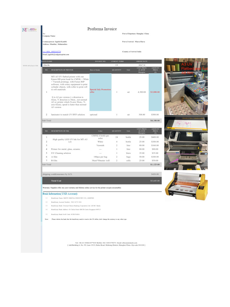 India Order List A3 UVwith Frieght (1) .Xls (兼容模式) | PDF