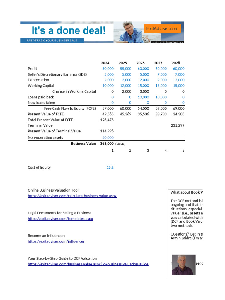 DCF Valuation Model ExitAdviser | PDF