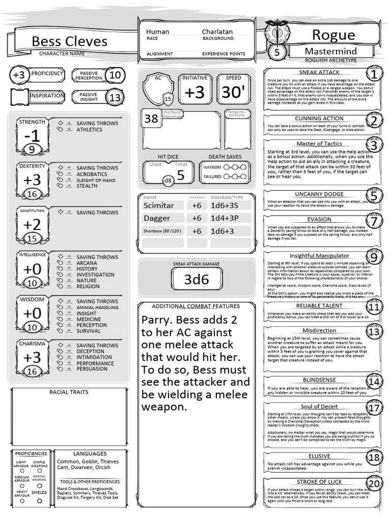 D&D 5E NPC - Bess Cleves | PDF