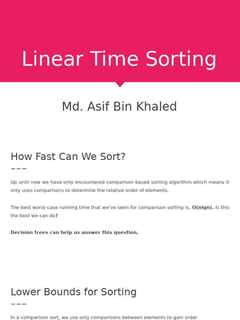 Lecture 8 Linear Time Sorting | PDF