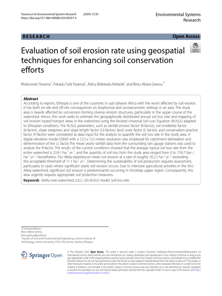 Evaluation of Soil Erosion Rate Using Geospatial Techniques For Enhancing Soil Conservation ...