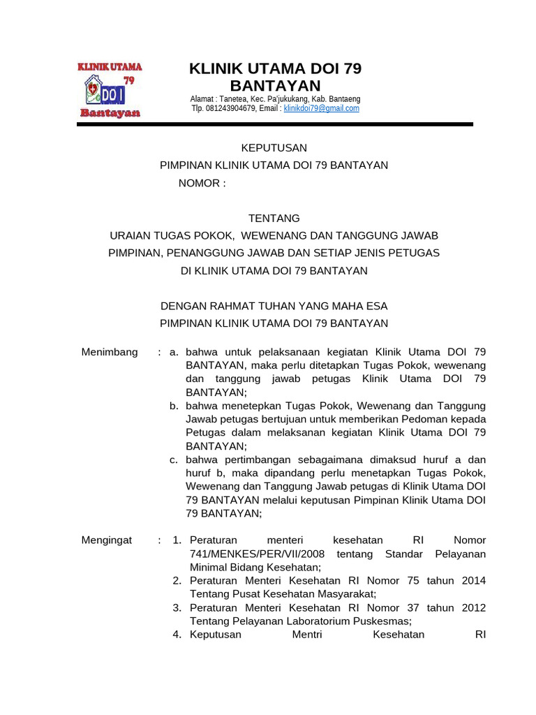 Uraian Tugas, Wewenang Dan Tanggung Jawab | PDF Uraian Tugas, Wewenang Dan Tanggung Jawab | PDF