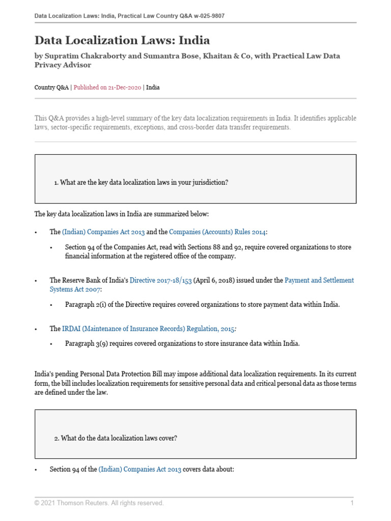 Data Localization Laws India | PDF